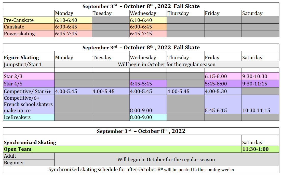 Fall 2022 Schedule :: Riverview Skating Club (NB)